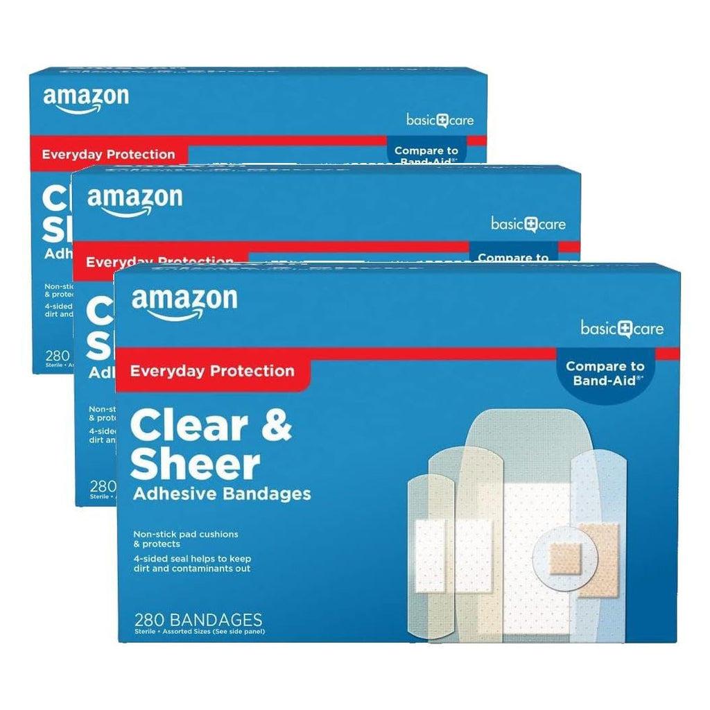 Amazon Basic Care Sheer and Clear Adhesive Bandages Family Variety Pack ...