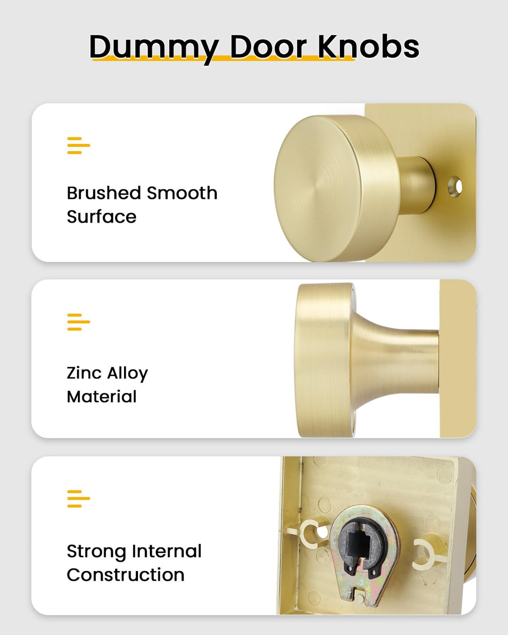 Goldenwarm 4 Pieces Brushed Gold Dummy Door Knobs Inactive Half Dummy ...