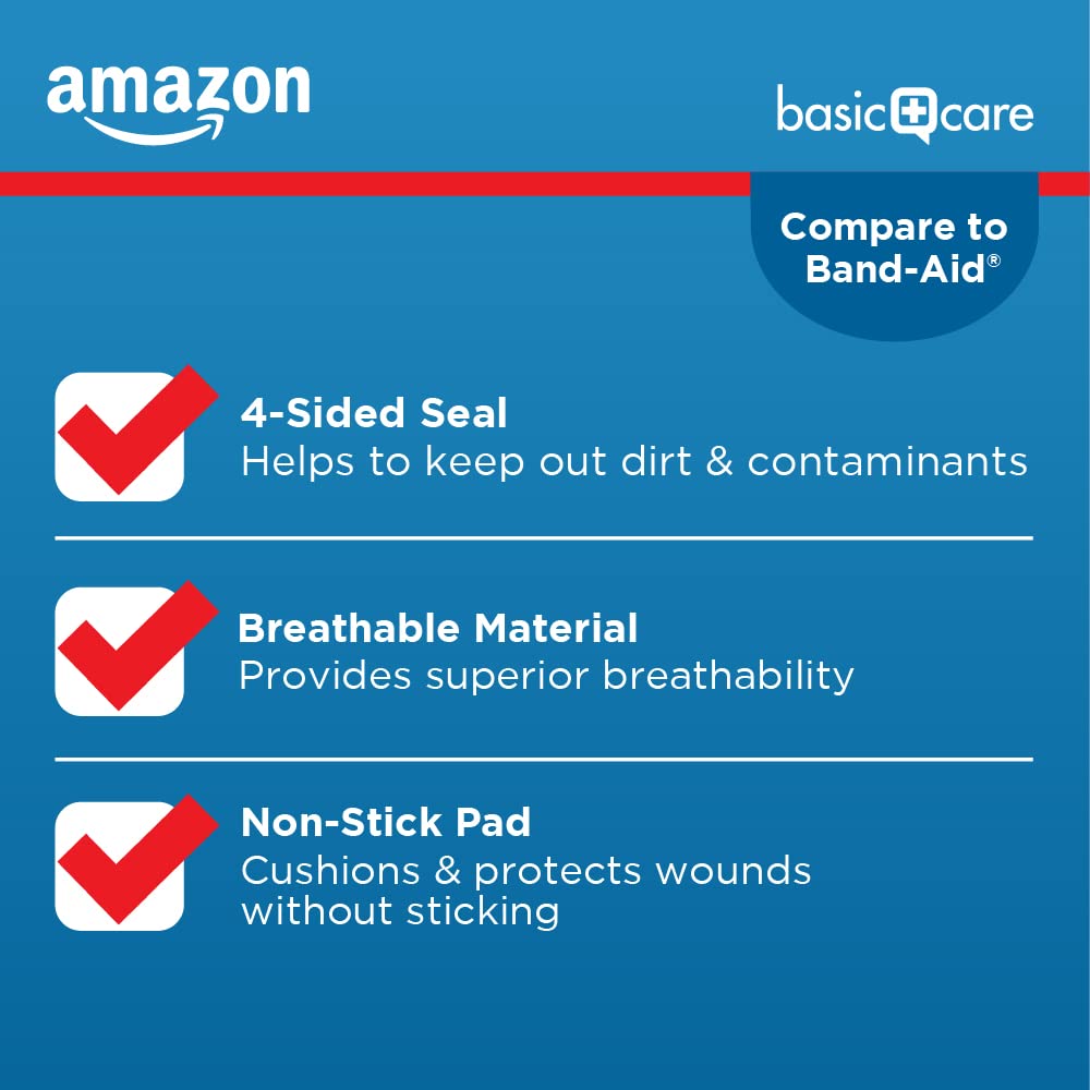 Amazon Basic Care Sheer and Clear Adhesive Bandages Family Variety Pack ...