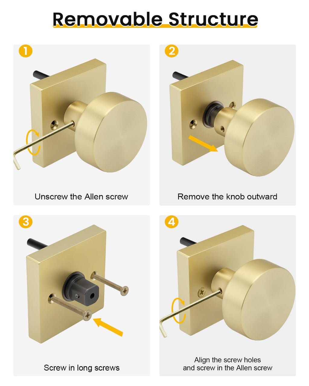 Goldenwarm 4 Pieces Brushed Gold Dummy Door Knobs Inactive Half Dummy ...